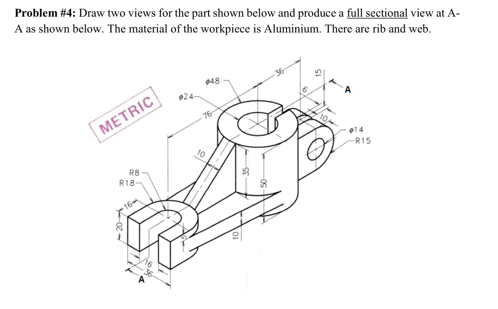 Solved Problem #4: Draw two views for the part shown below | Chegg.com