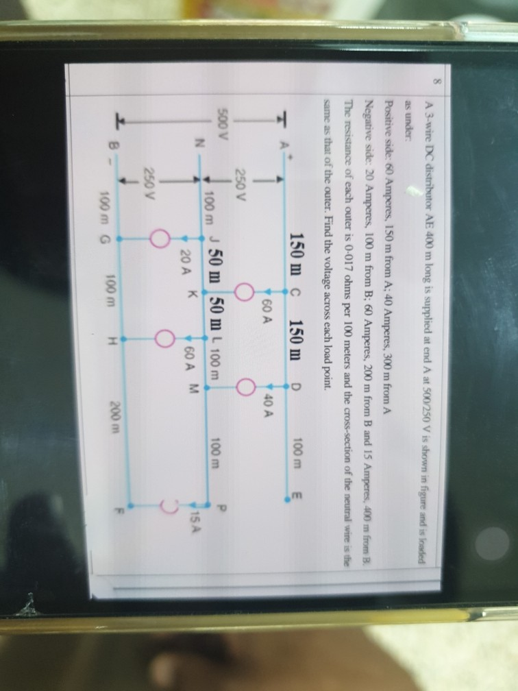 Solved A 3-wire DC distributor AE 400 m long is supplied at | Chegg.com