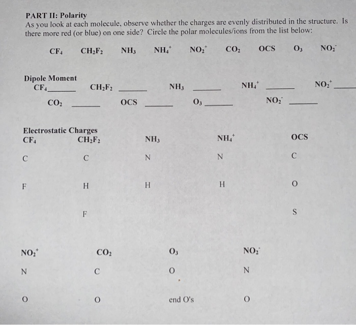 Solved PART II: Polarity As you look at each molecule, | Chegg.com