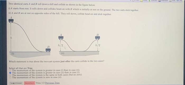 Solved Two identical carts A and 8 roll down a hill and | Chegg.com