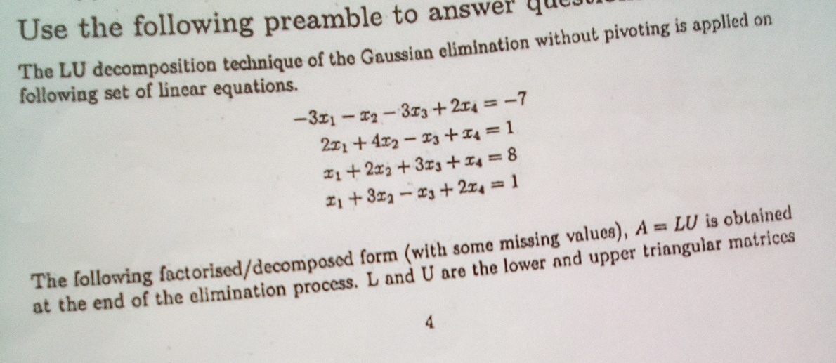 Solved Use the following preamble to answerThe LU | Chegg.com