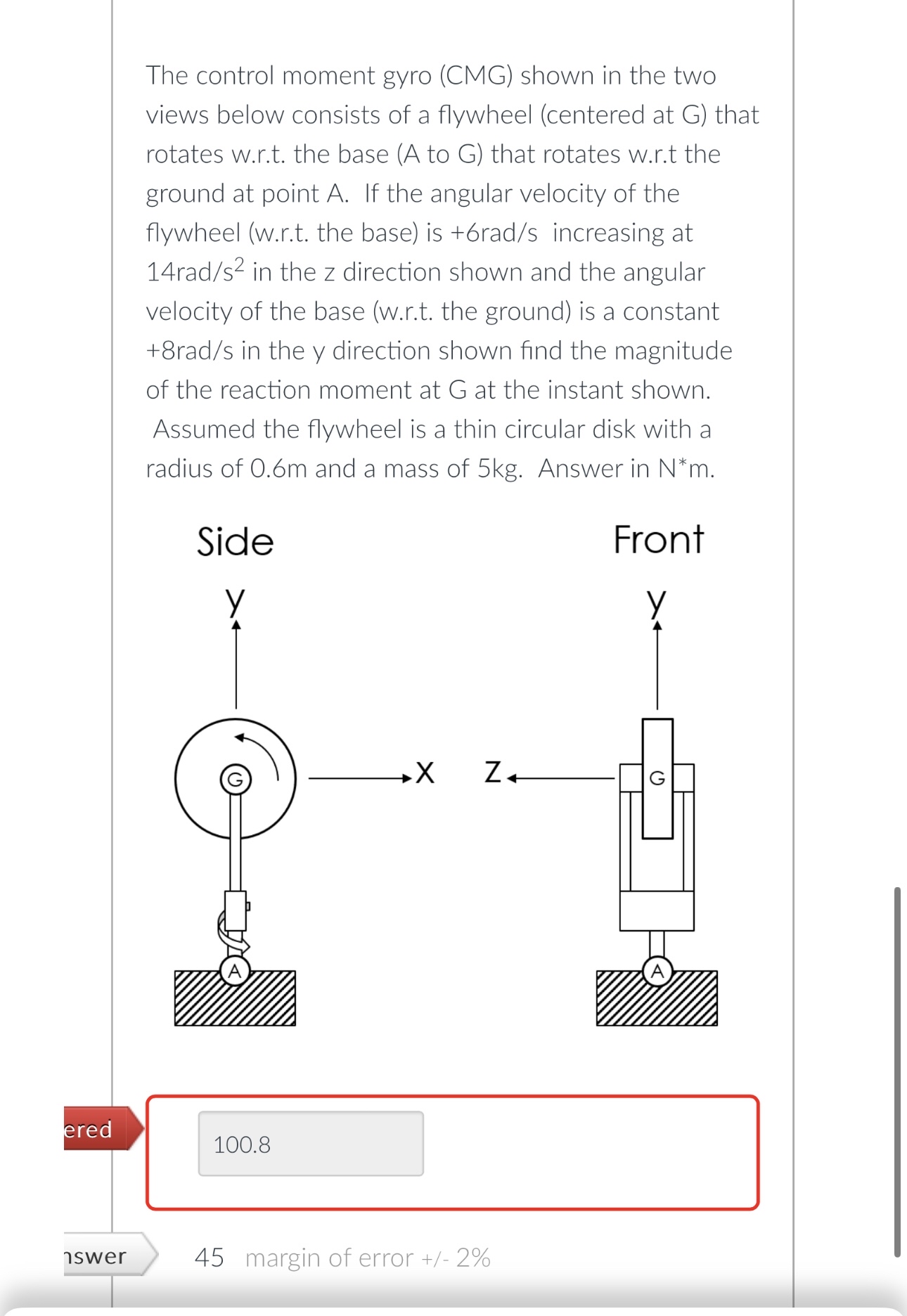 Solved The control moment gyro (CMG) ﻿shown in the two views | Chegg.com
