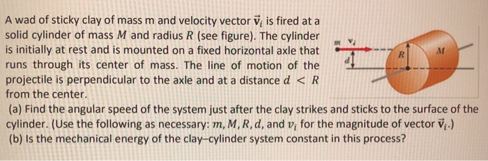 Solved A wad of sticky clay of mass m and velocity vector | Chegg.com