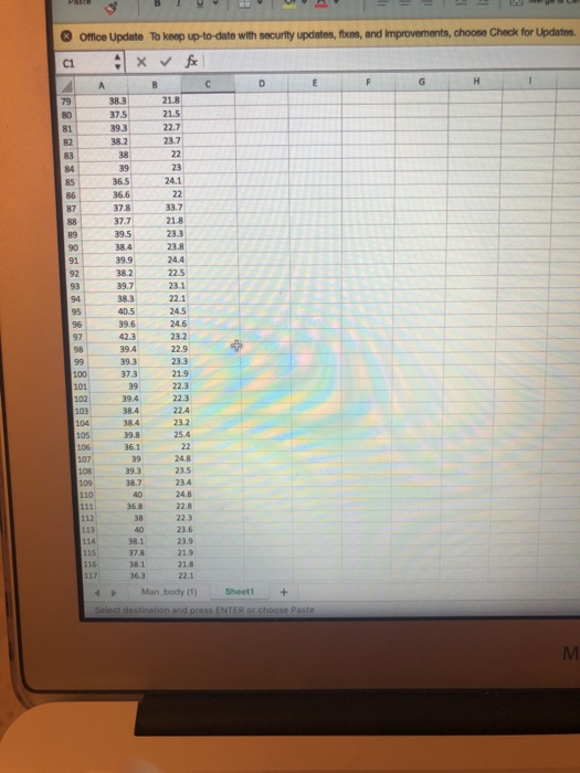 Upload the ManBody data. Create a scattered plot | Chegg.com