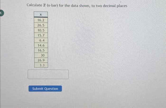 Solved Calculate xˉ(x-bar) for the data shown, to two | Chegg.com