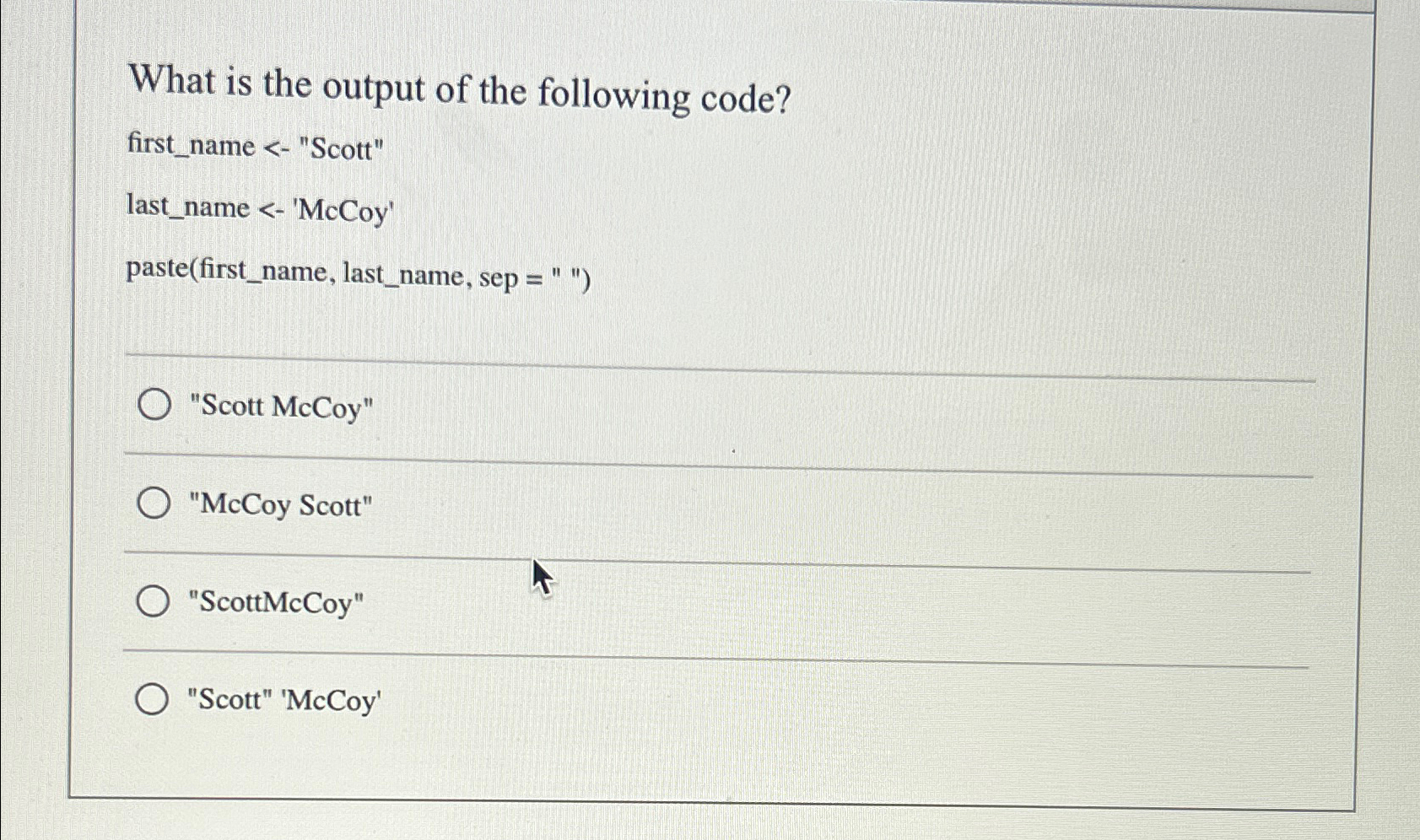Solved What is the output of the following code?first_name | Chegg.com