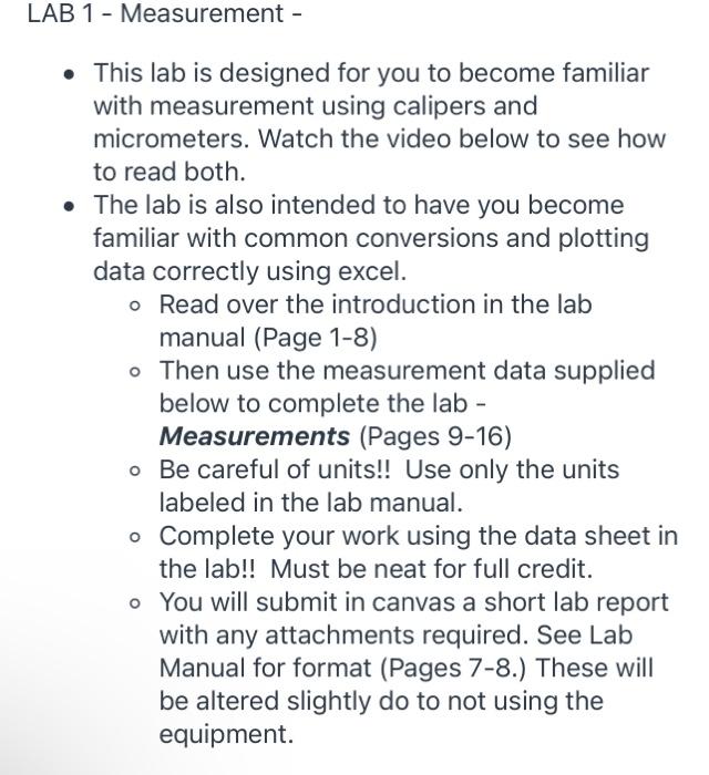 Solved LAB 1 - Measurement - • This lab is designed for you | Chegg.com