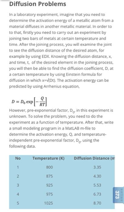 Solved Diffusion Problems In a laboratory experiment, | Chegg.com