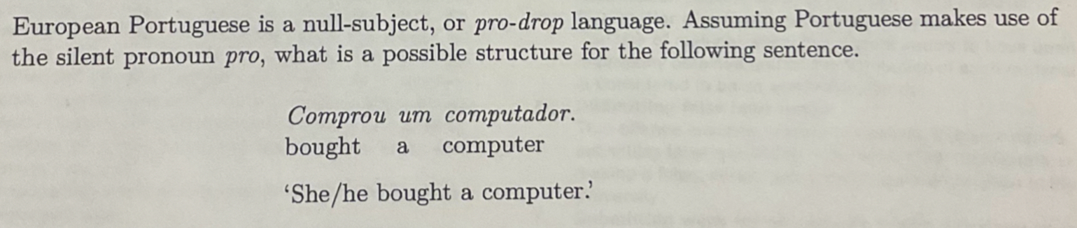European Portuguese is a null-subject, or pro-drop | Chegg.com