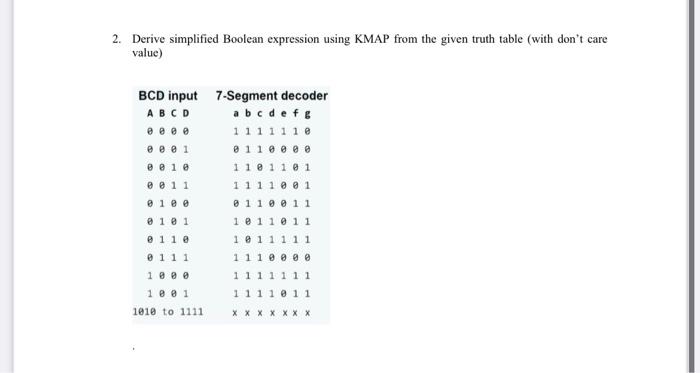 Solved KMAP Objectives: 1. BCD to 7-Segment display practice | Chegg.com