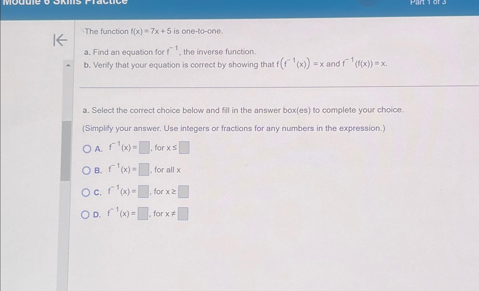 Solved The function f(x)=7x+5 ﻿is one-to-one.a. ﻿Find an | Chegg.com