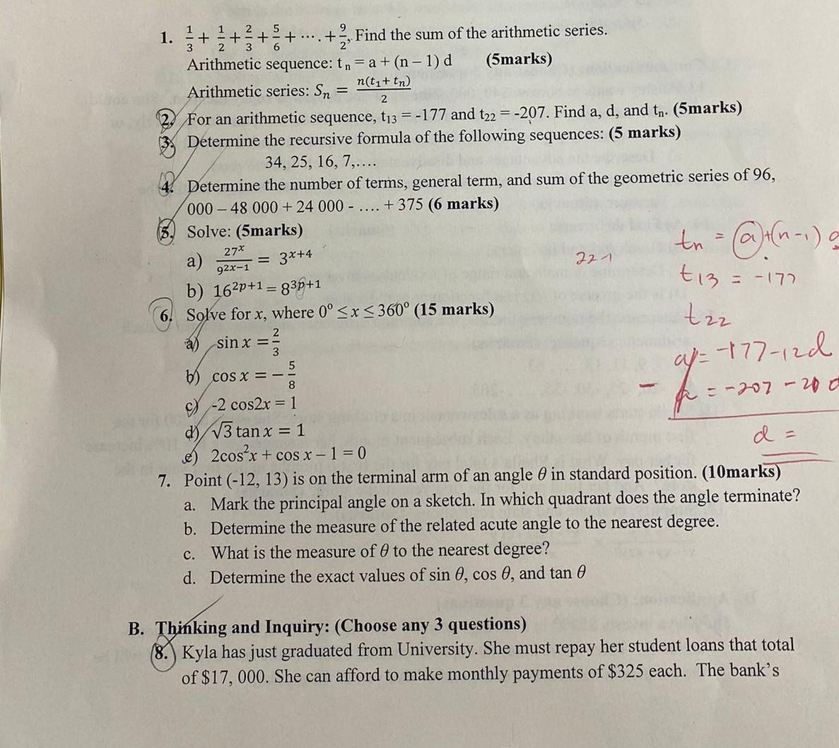 Solved 1. 31+21+32+65+⋯+29, Find the sum of the arithmetic | Chegg.com