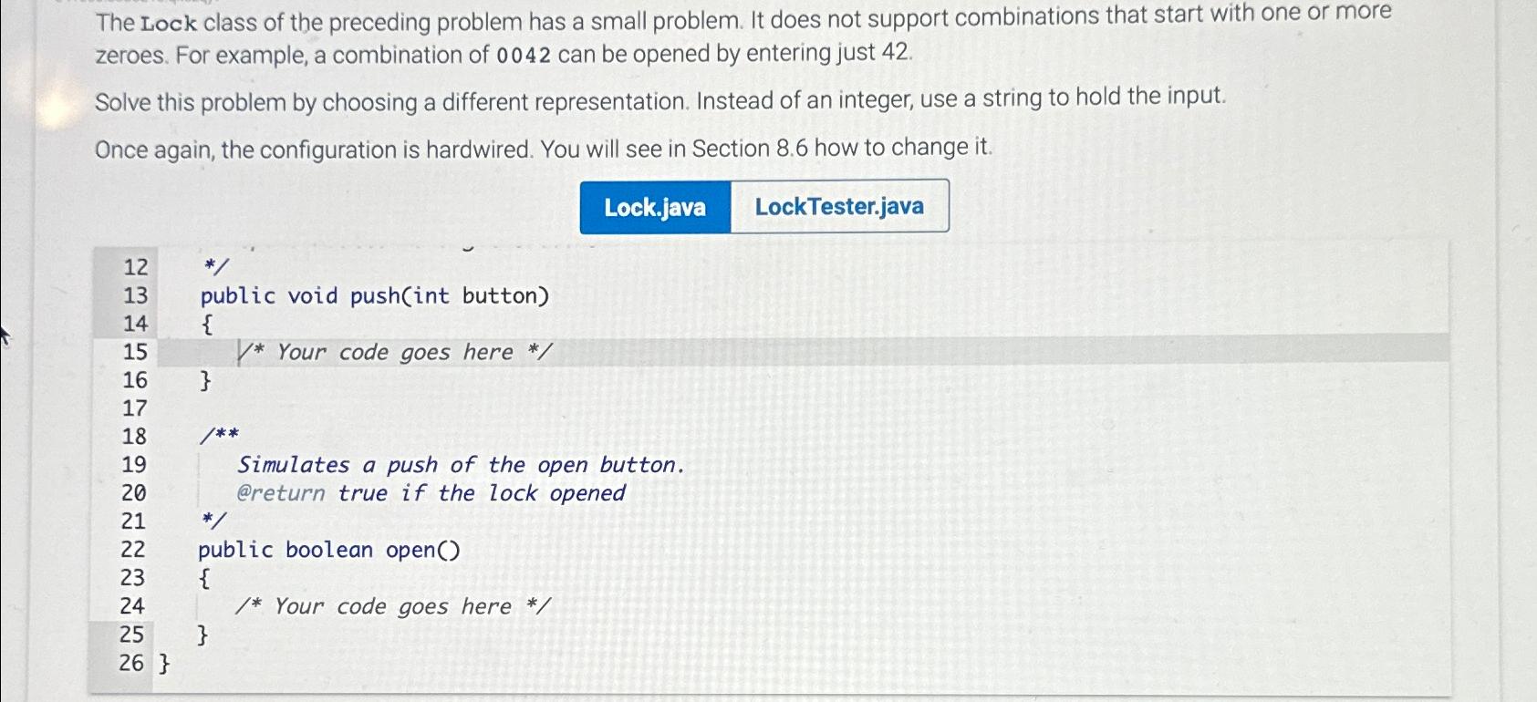 Solved The Lock class of the preceding problem has a small | Chegg.com