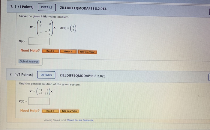 Solved 1. [-/1 Points] DETAILS ZILLDIFFEQMODAP11 8.2.013. | Chegg.com