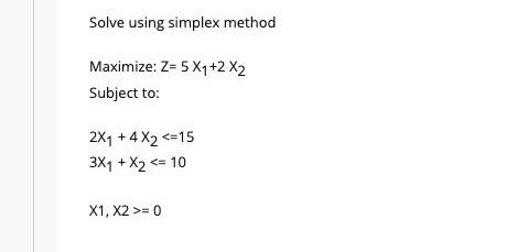 Solved Solve using simplex method Maximize: Z=5 X4+2 X2 | Chegg.com