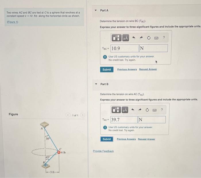 Solved Two wires AC and BC are tied at C to a sphere that | Chegg.com