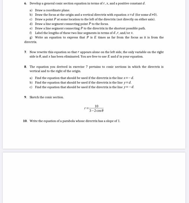 Solved 6. Develop a general conic section equation in terms | Chegg.com
