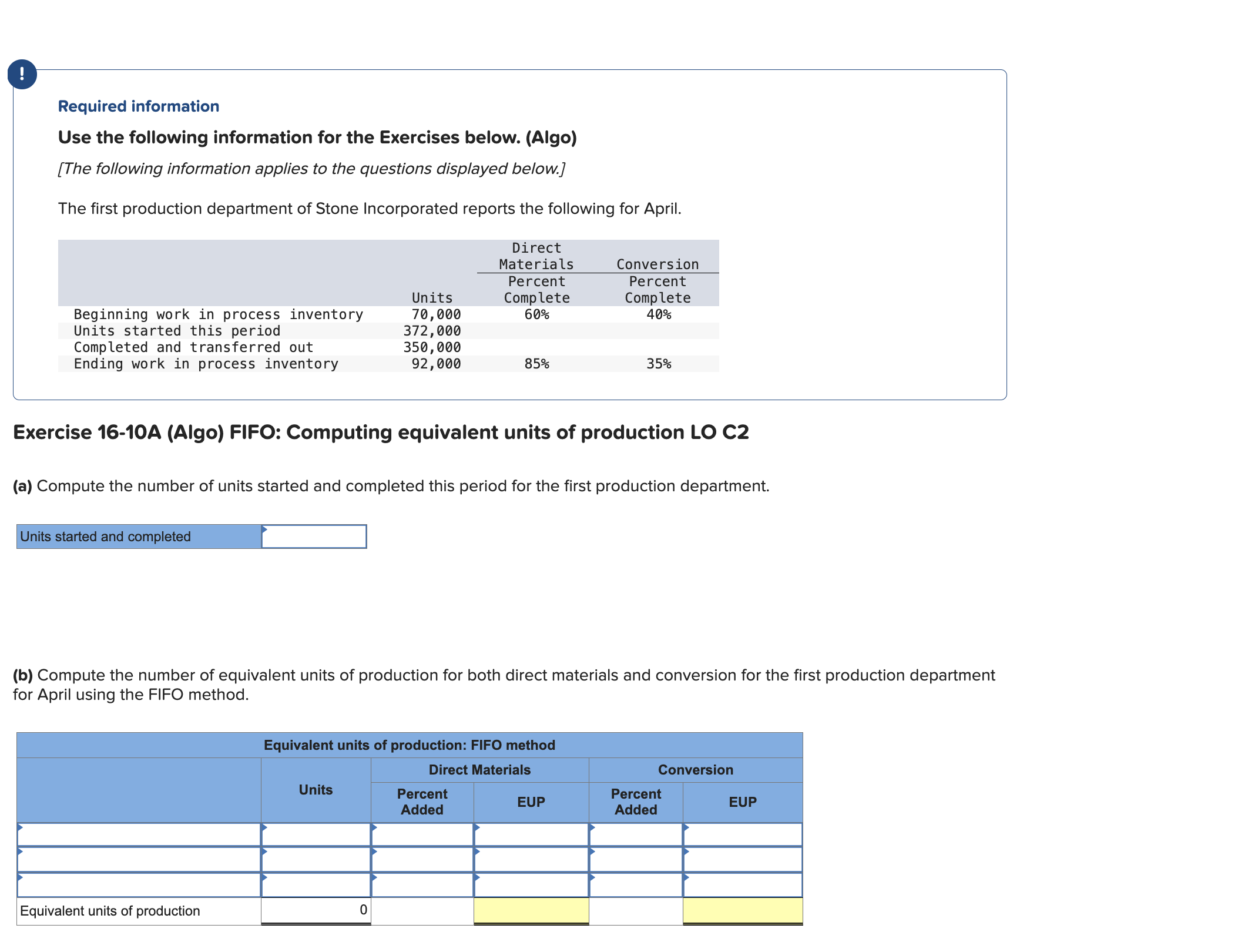 Solved Exercise 16-10A (Algo) ﻿FIFO: Computing equivalent | Chegg.com