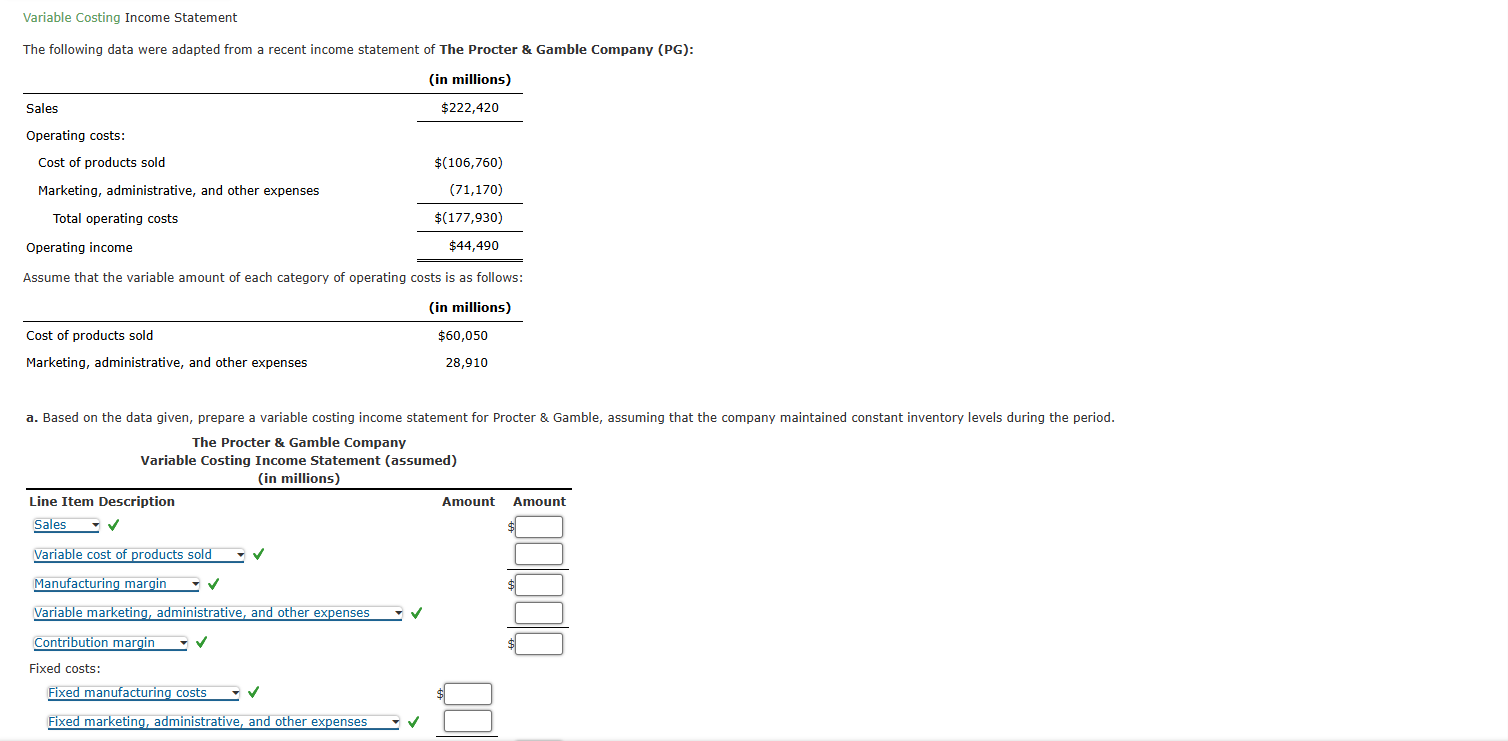 Solved Variable Costing Income StatementThe following data | Chegg.com
