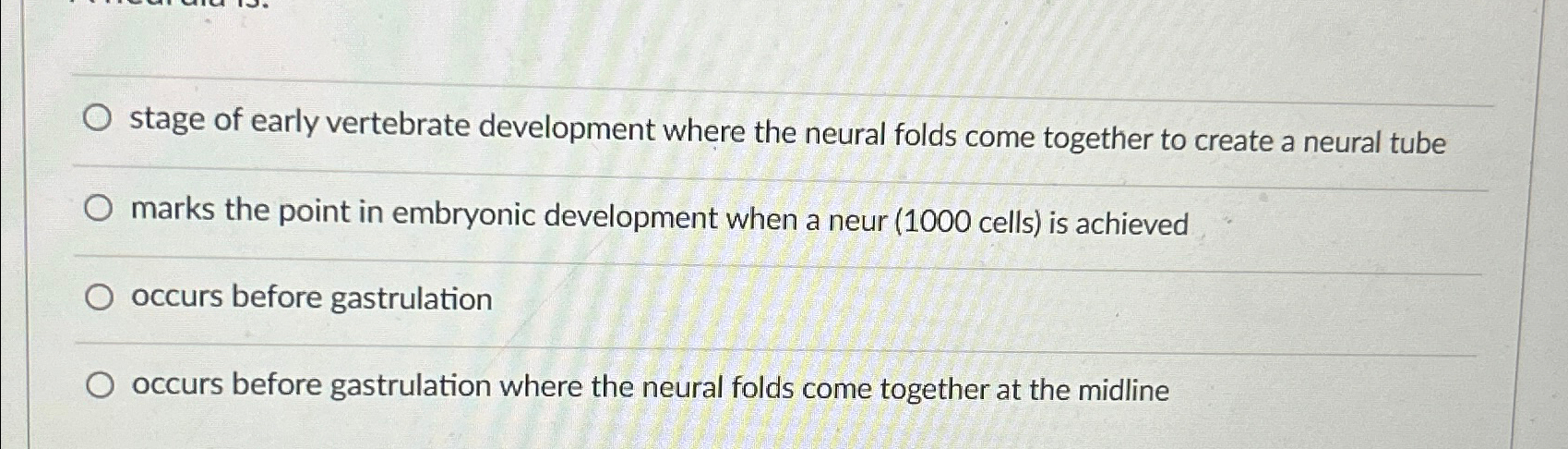 Solved stage of early vertebrate development where the | Chegg.com