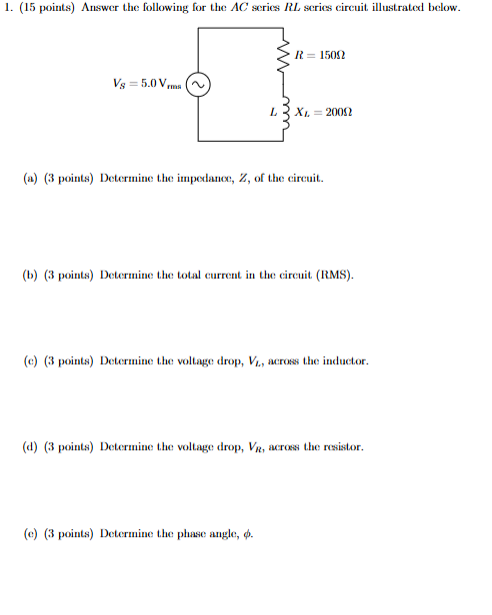 Solved AC ( 15 ﻿points) ﻿Answer the following for the AC | Chegg.com