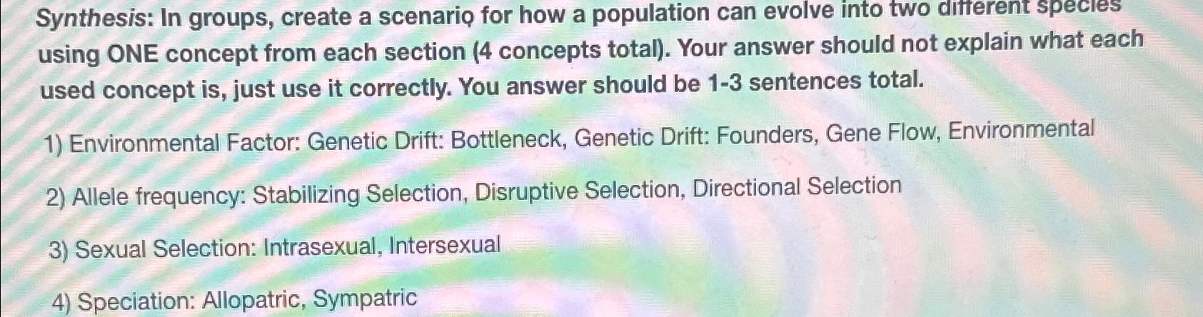 Solved Synthesis:create a scenario for how a population can | Chegg.com