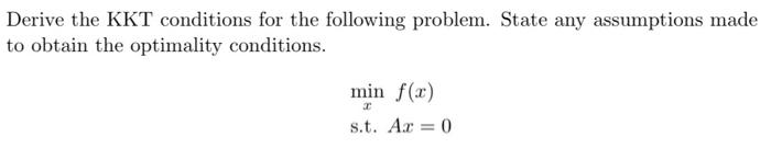 Solved Derive the KKT conditions for the following problem. | Chegg.com
