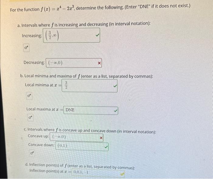 Solved the function f(x)=x4−2x3, determine the following. | Chegg.com