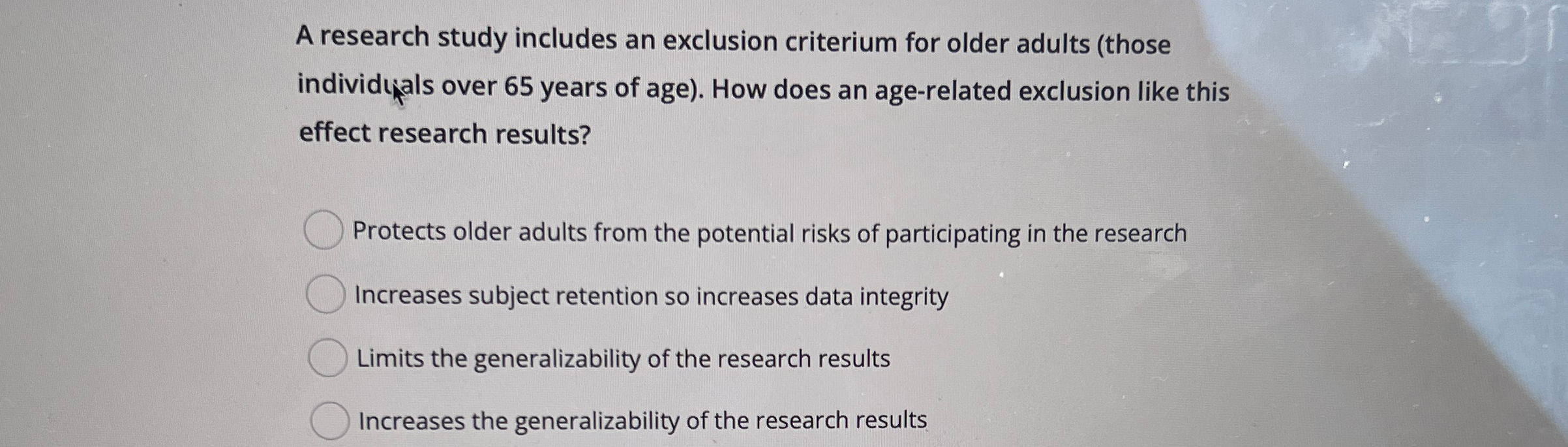 Solved A research study includes an exclusion criterium for | Chegg.com