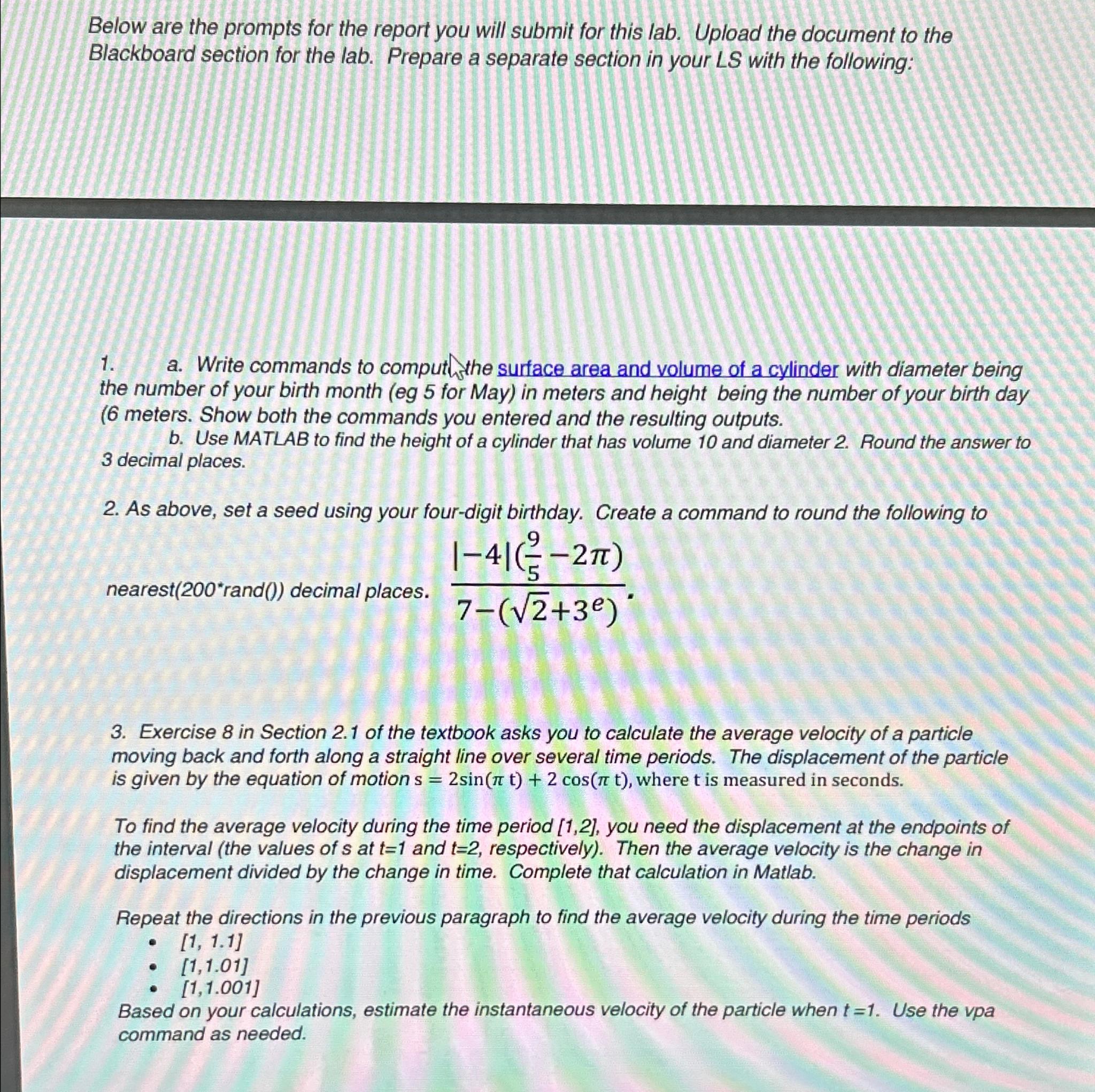 Solved Below are the prompts for the report you will submit | Chegg.com