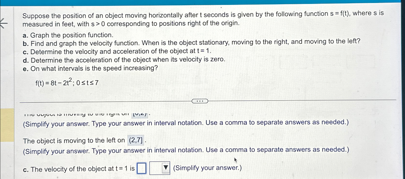 Solved Suppose The Position Of An Object Moving Horizontally
