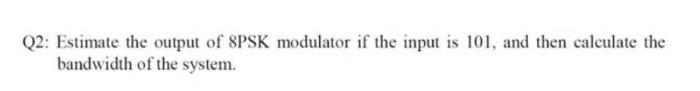 Solved Q2: Estimate the output of 8PSK modulator if the | Chegg.com