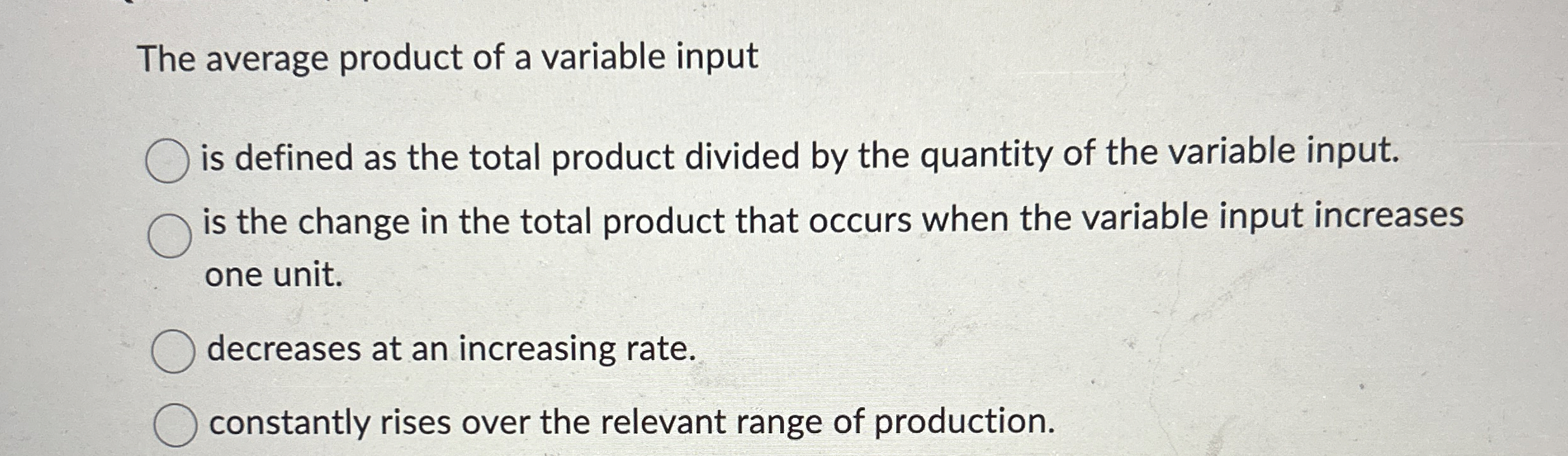 Solved The average product of a variable inputis defined as | Chegg.com