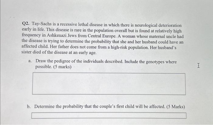 Solved Q2. Tay-Sachs is a recessive lethal disease in which | Chegg.com