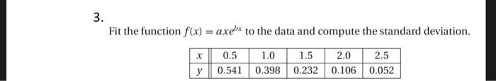 Solved Fit the function f(x)=axebx to the data and compute | Chegg.com