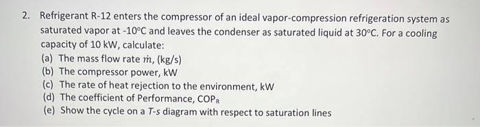 Solved 2. Refrigerant R-12 enters the compressor of an ideal | Chegg.com