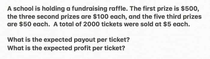 Solved A school is holding a fundraising raffle. The first | Chegg.com