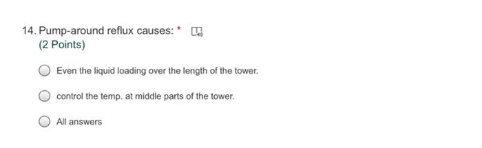 Solved 14. Pump-around reflux causes: (2 Points) Even the | Chegg.com