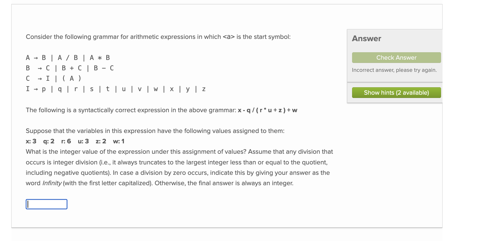 Solved Consider the following grammar for arithmetic | Chegg.com