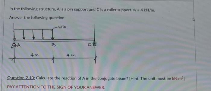 Solved In the following structure, A is a pin support and C | Chegg.com
