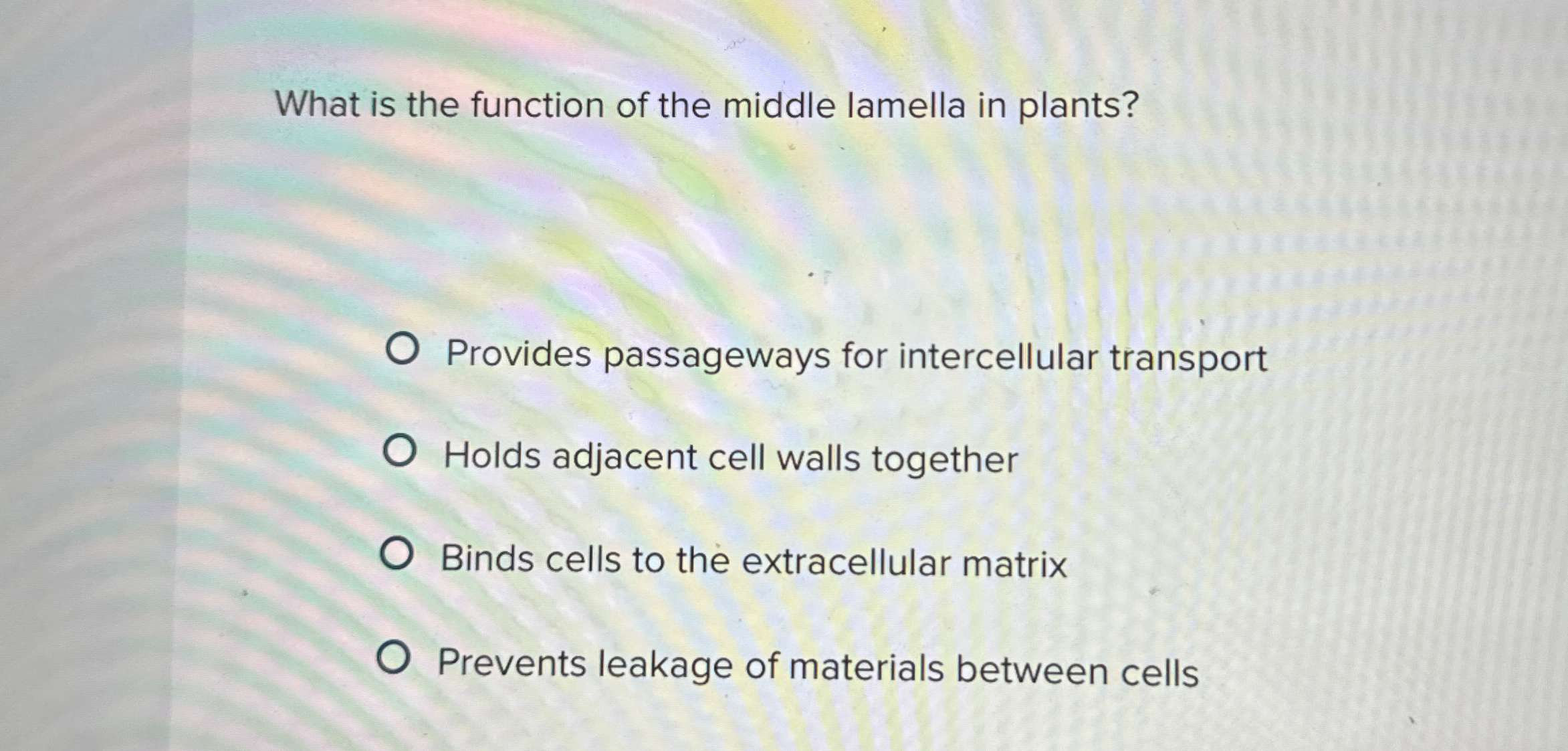 Solved What is the function of the middle lamella in | Chegg.com