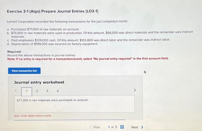 Solved Exercise 3-1 (Algo) Prepare Journal Entries [LO3-1] | Chegg.com