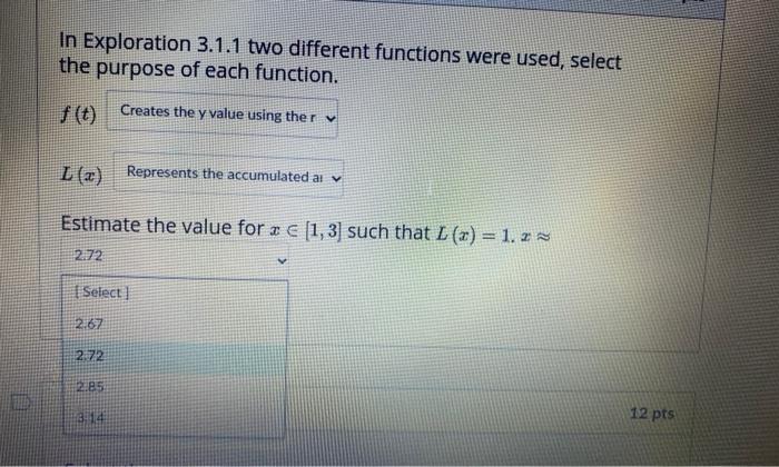 In Exploration 311 Two Different Functions Were 