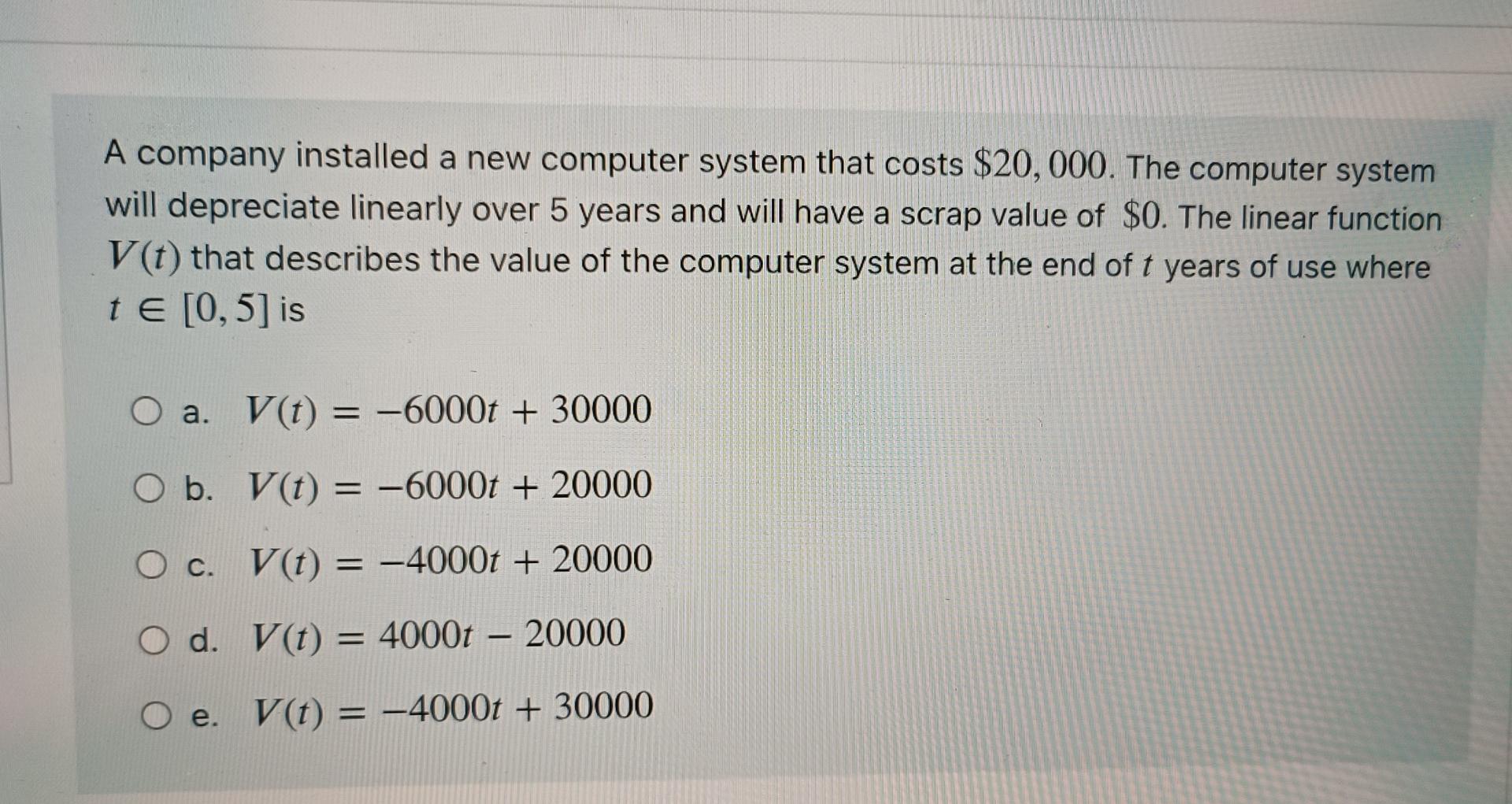 Solved A company installed a new computer system that costs | Chegg.com