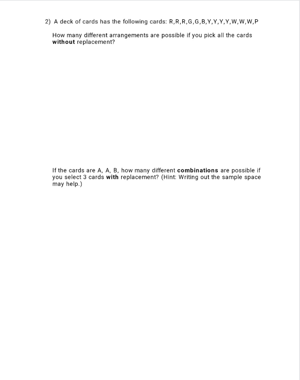 Solved A deck of cards has the following cards: | Chegg.com