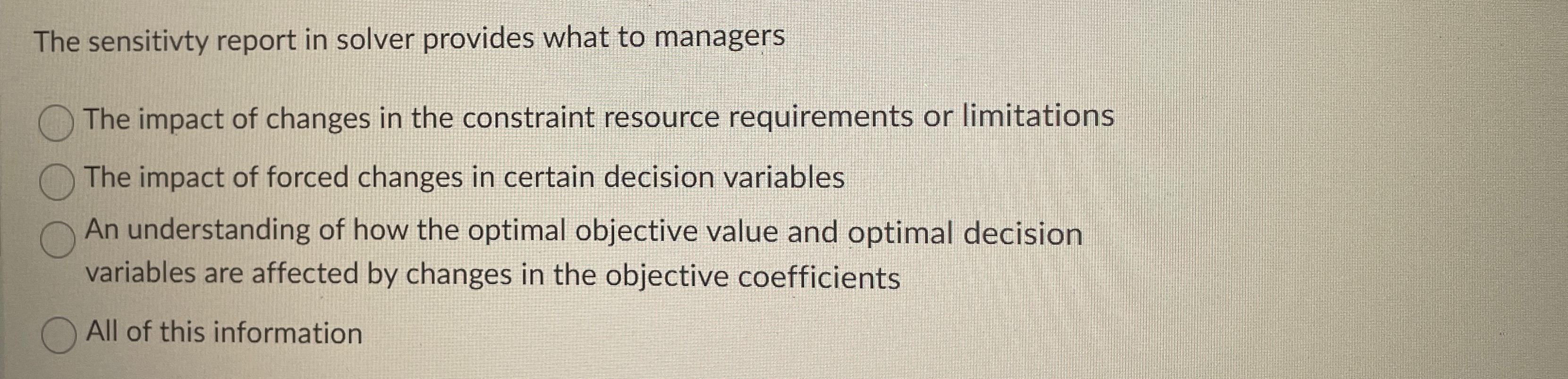 Solved The sensitivty report in solver provides what to | Chegg.com