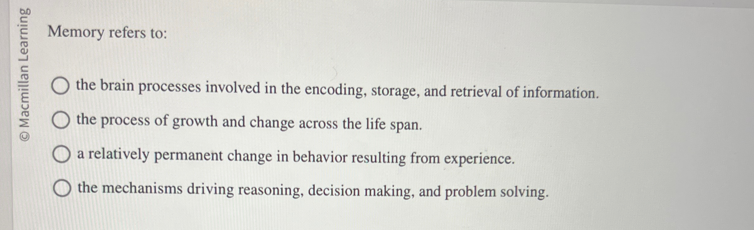 Solved Memory refers to:the brain processes involved in the | Chegg.com