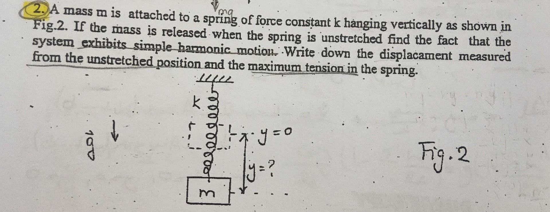 [Solved]: 2. A mass m is attached to a spring of force