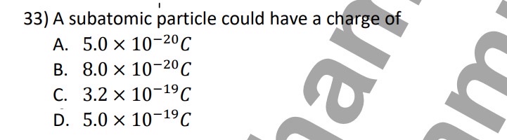 Solved A subatomic particle could have a charge | Chegg.com