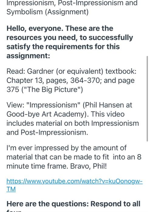 Impressionism, Post-Impressionism and Symbolism | Chegg.com